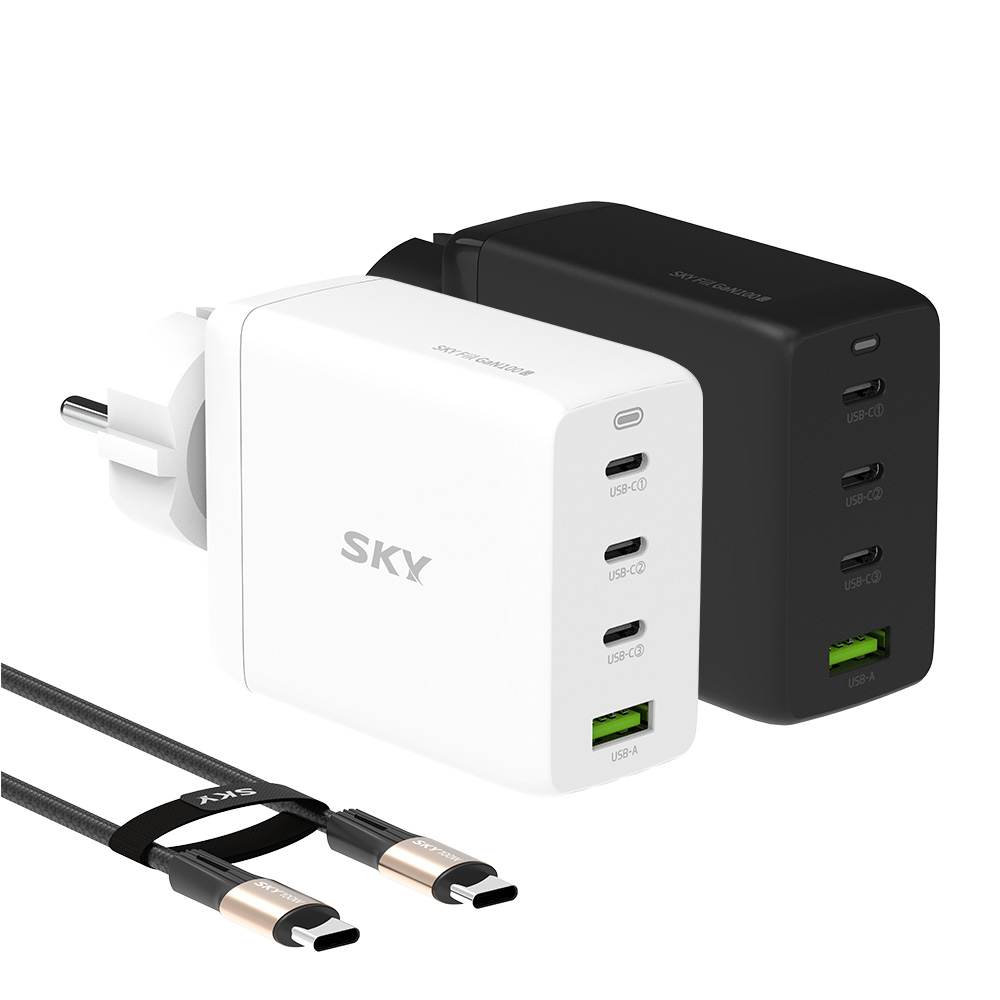 스카이 필 GaN 100W PD PPS 접지 4포트 멀티 초고속 충전기 [CtoC케이블 SET] GaN100G - Frisbee